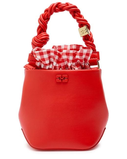 Ganni Bou Mini Leather Bucket Bag in Red | Lyst