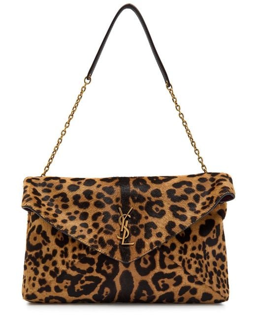 Saint Laurent Envelope-Print Calf-Hair Pouch in Brown | Lyst UK