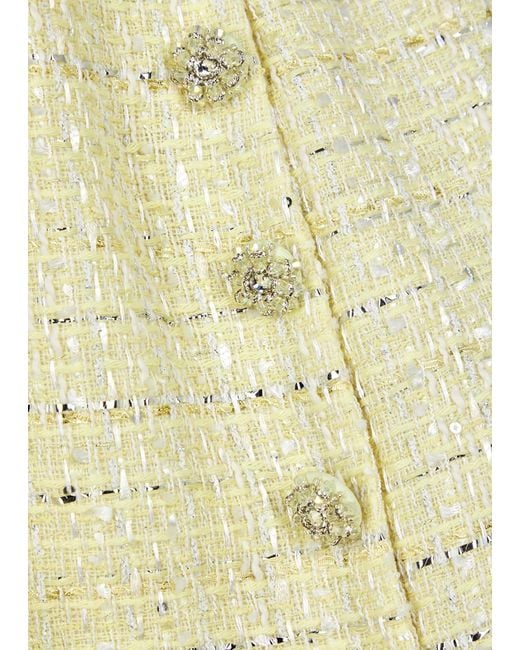 Self-Portrait Pleated Chiffon And Bouclé-tweed Midi Dress in Yellow | Lyst