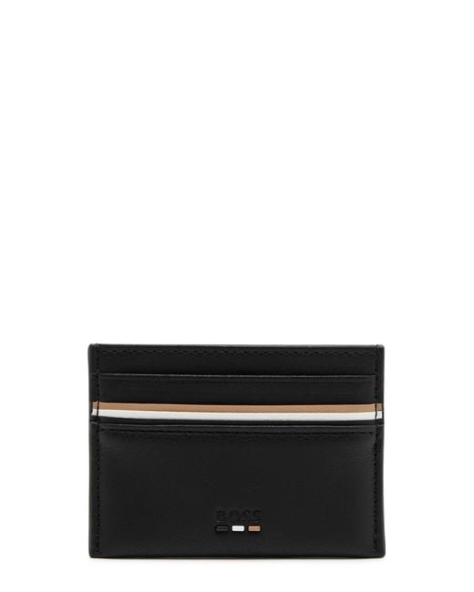 BOSS Ray Logo Leather Card Holder in Black for Men | Lyst