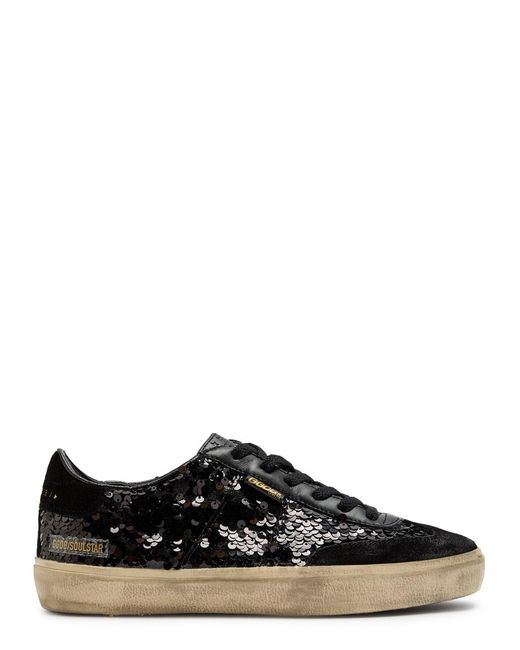 Golden Goose Soul Star Sequin-Embellished Leather Sneakers in Black ...