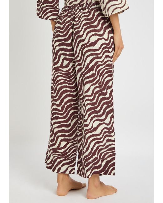 Desmond & Dempsey Tide Zebra-Print Linen Trousers in Brown | Lyst