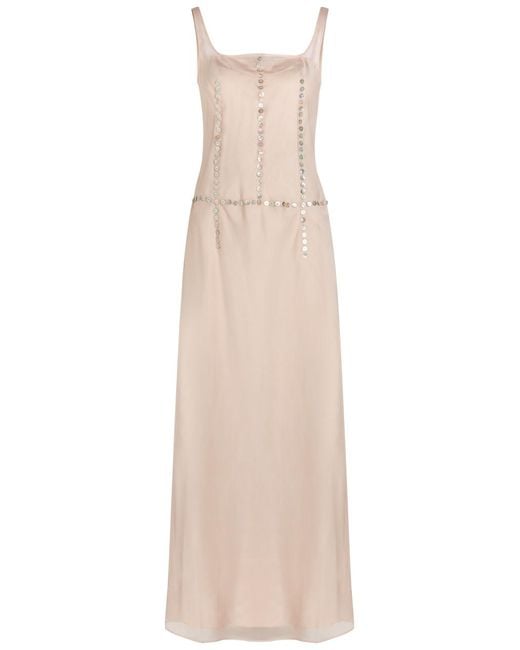STAUD Greta Embellished Silk-Chiffon Midi Dress in Natural | Lyst UK