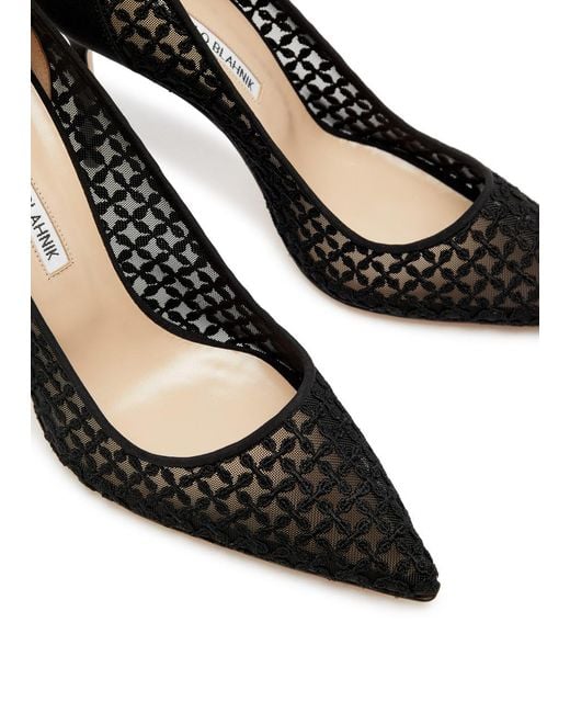 Manolo Blahnik Bbla 105 Embroidered Mesh Pumps in Black | Lyst