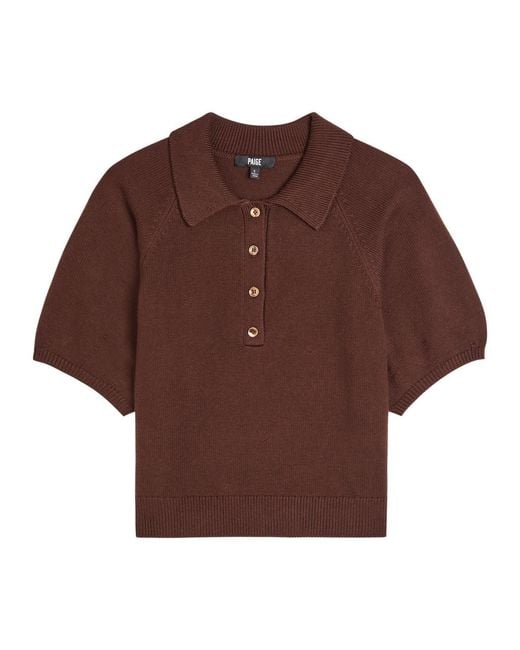 PAIGE Birch Knit Polo Top in Brown | Lyst UK