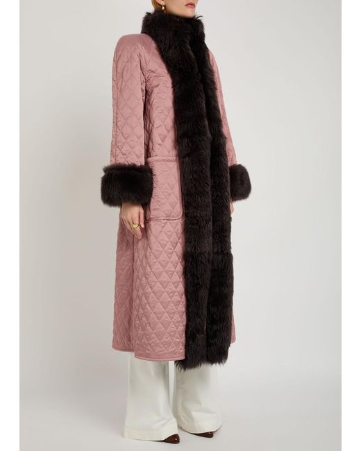 Chloé Quilted Shearling-Trimmed Satin Coat in Pink | Lyst
