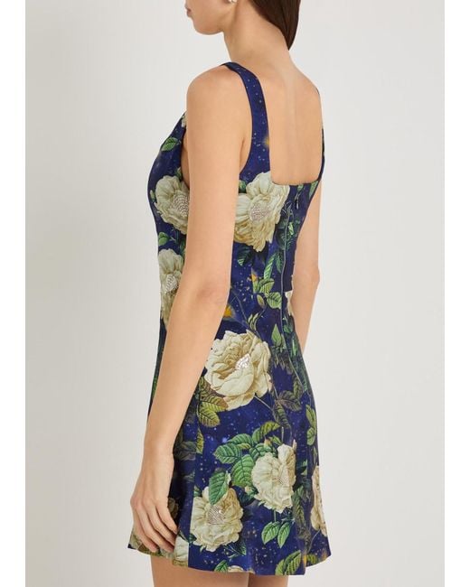 Alice + Olivia Eve Embellished Floral Crepe Mini Dress in Blue | Lyst UK