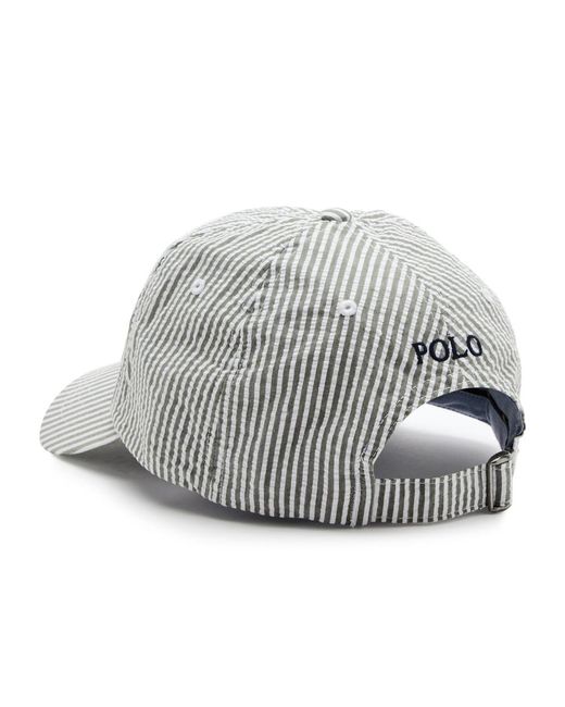 Polo Ralph Lauren Logo Striped Seersucker Cap in Gray | Lyst