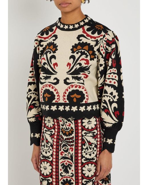 FARM Rio Jacquard Knit Jumper in Black | Lyst UK