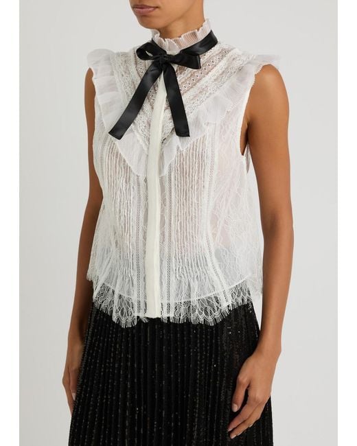 Alice + Olivia Rheba Ruffle Lace Blouse in White | Lyst