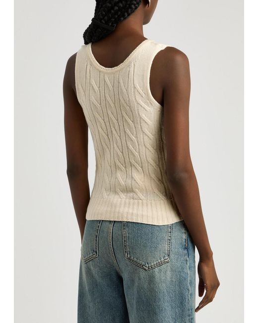 Blumarine Cable-Knit Embellished Wool-Blend Tank in Natural | Lyst
