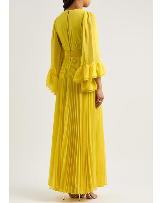 Alice + Olivia Pleated Chiffon Maxi Dress in Yellow | Lyst