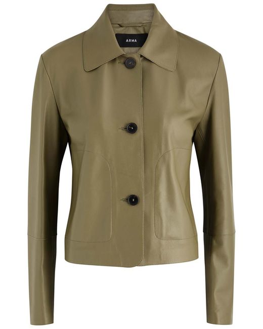 Arma Emy Panelled Leather Jacket in Green | Lyst