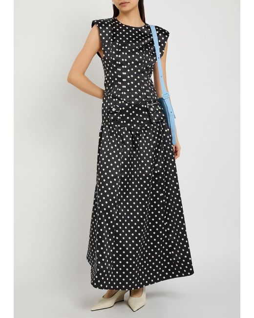 Ganni Polka-Dot Corset-Style Satin Top in Black | Lyst UK