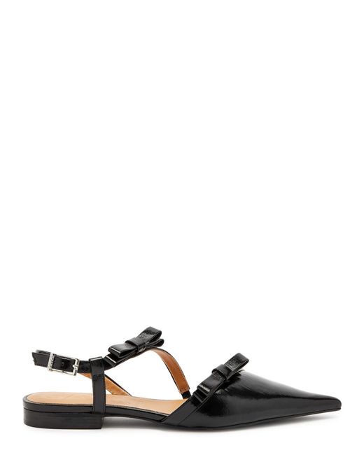 Ganni Bow Embellished Patent Leather Flats In Black Lyst