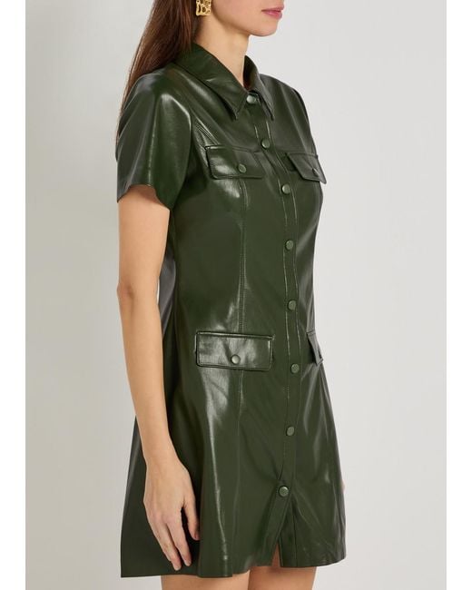 Alice + Olivia Jamie Faux Leather Mini Shirt Dress in Green | Lyst UK