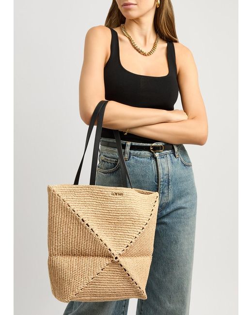 Loewe Puzzle Fold Woven Raffia Tote in Natural | Lyst