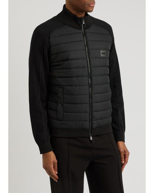 BOSS Logo Quilted Shell And Cotton-Blend Jacket in Black for Men | Lyst