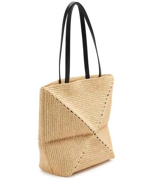 Loewe Puzzle Fold Woven Raffia Tote in Natural | Lyst