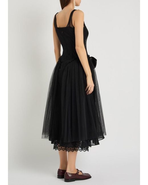 Simone Rocha Bow-Appliquéd Tulle Midi Dress in Black | Lyst UK