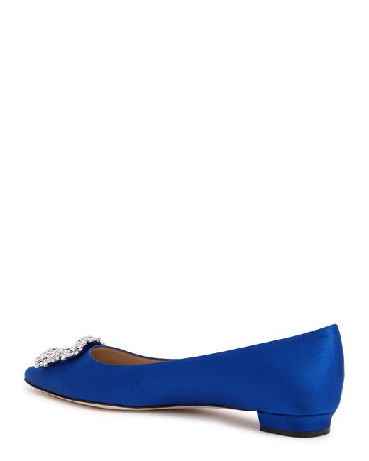 Manolo Blahnik Hangisiflat 10 Silk-Satin Flats in Blue | Lyst