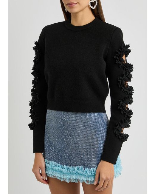 Self-Portrait X Christopher Kane Lace-Trimmed Cut-Out Jumper in Black ...
