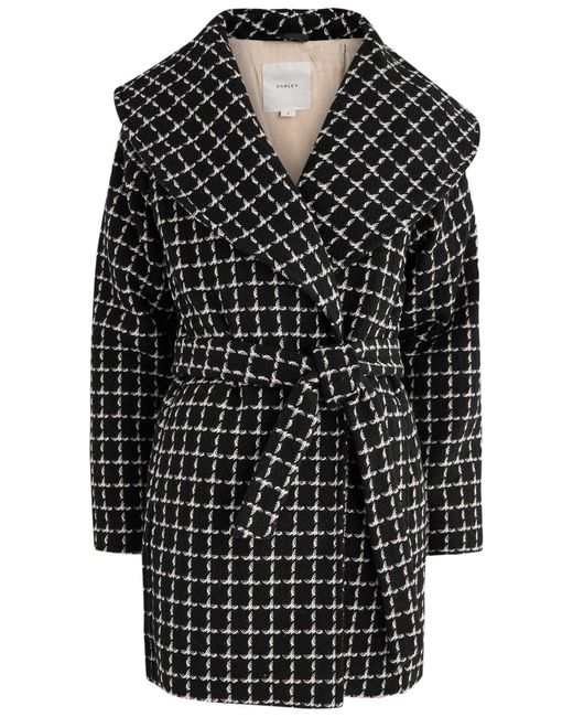 Varley Milla Checked Wool-Blend Wrap Jacket in Black | Lyst