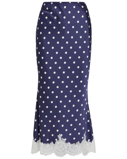 Self-Portrait Polka Dot Lace-Trim Satin Midi Skirt in Blue | Lyst UK