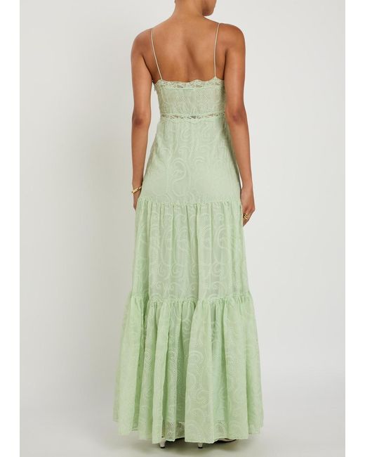 Alice + Olivia Nicky Embroidered Tiered Chiffon Maxi Dress in Green ...
