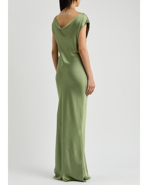 Norma Kamali Maria Satin Maxi Dress in Green | Lyst