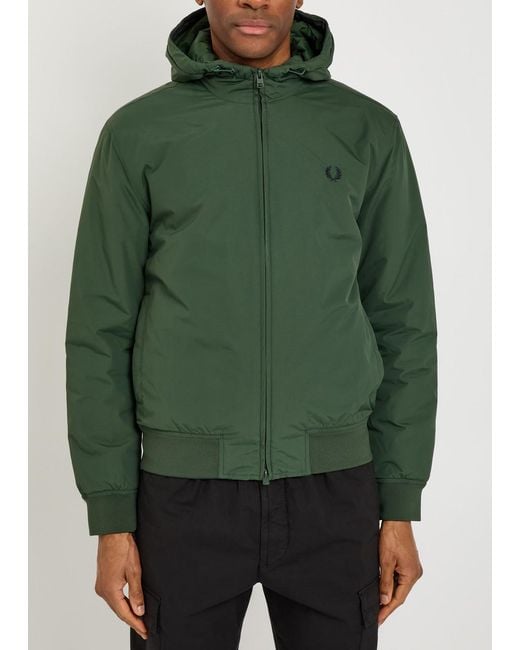 Fred Perry Logo-Embroidered Hooded Shell Jacket in Green for Men | Lyst UK