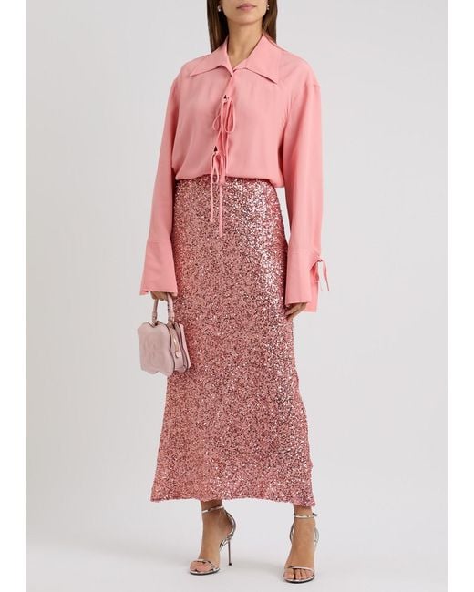 Never Fully Dressed Dorris Sequin-Embellished Tulle Midi Skirt in Red ...