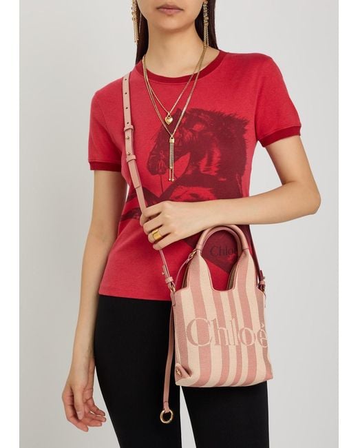 Chloé Stripy Logo-Jacquard Canvas Tote Bag in Pink | Lyst UK