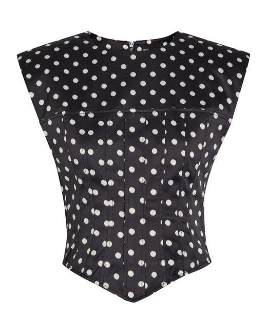 Ganni Polka-Dot Corset-Style Satin Top in Black | Lyst UK