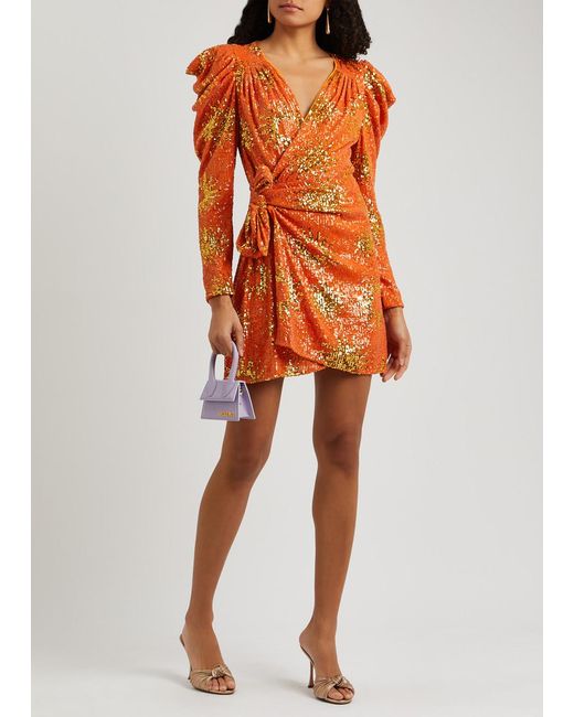 FARM Rio Sunny Mood Sequin Mini Dress in Orange | Lyst