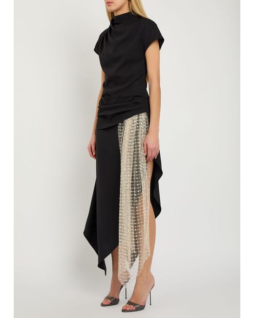STAUD Effie Asymmetric Crepe Dress in Black | Lyst UK