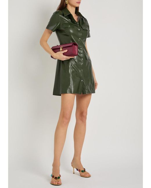 Alice + Olivia Jamie Faux Leather Mini Shirt Dress in Green | Lyst UK