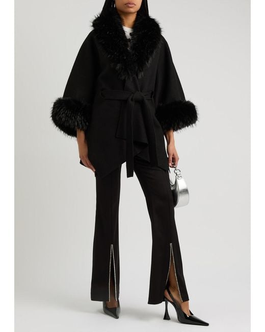 Alice + Olivia Joanna Faux Fur-Trimmed Wool Coat in Black | Lyst