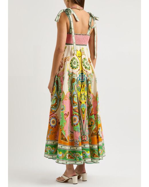ALÉMAIS Pinball Printed Linen Maxi Dress in White | Lyst
