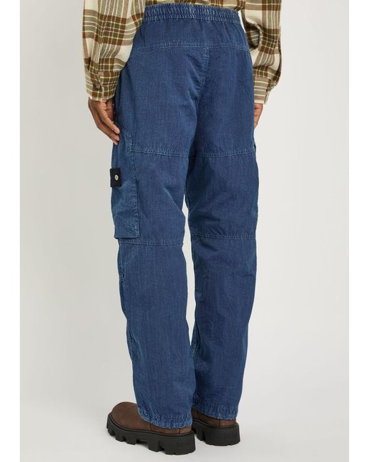 Stone Island Crinkled Shell Cargo Trousers in Blue for Men | Lyst UK