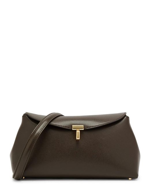 TOTEME T-Lock Leather Top-Handle Clutch in Brown | Lyst