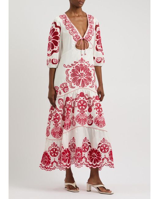 FARM Rio Richelieu Embroidered Cotton Maxi Dress | Lyst