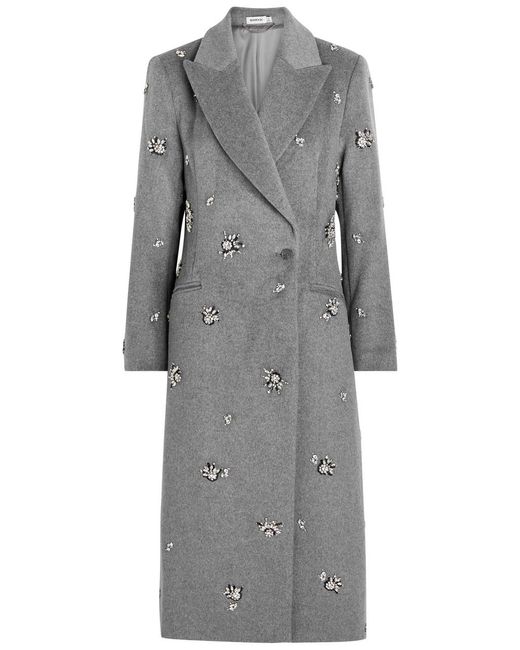 Jonathan Simkhai Gianni Embellished Wool-Blend Coat in Grey | Lyst UK