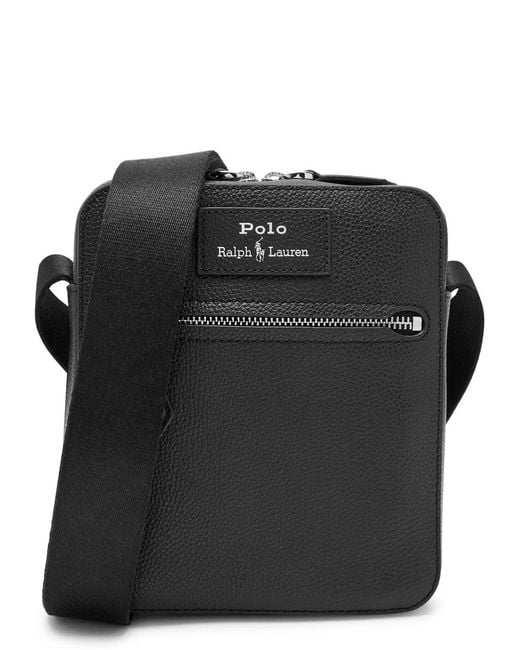 Polo Ralph Lauren Logo Pebbled Leather Cross-Body Bag in Black for Men ...