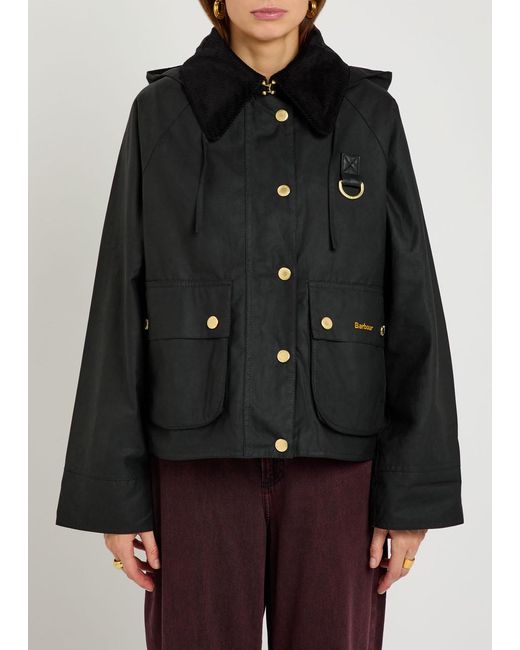 Barbour Reighton Detachable-Hood Waxed Cotton Jacket in Black | Lyst