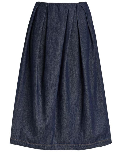 Dries Van Noten Sonista Inverted-Pleat Washed Cotton Midi Skirt in Blue ...