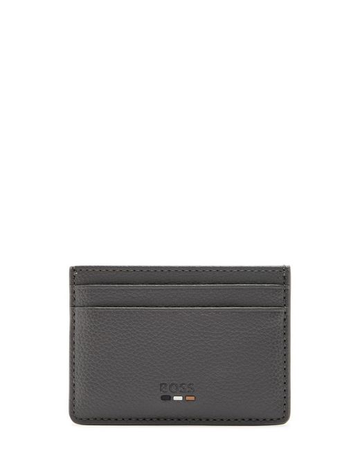 BOSS Ray Grained Leather Card Holder in Gray for Men | Lyst