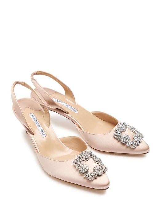 Manolo Blahnik Hangilsi 50Cystal-Embellished Satin Slingback Pumps in ...