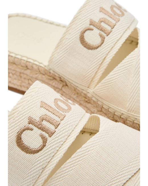 Chloé Mila Canvas Flatform Espadrille Sliders in White | Lyst