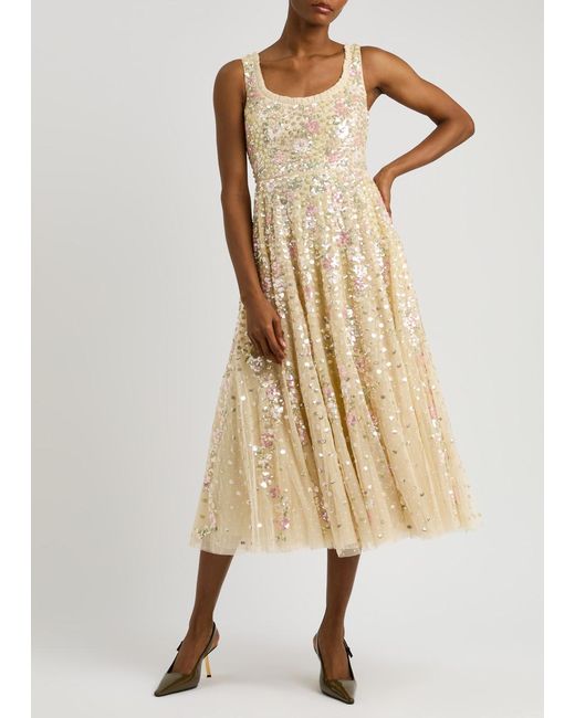 Needle & Thread Confetti Embellished Tulle Gown in Natural | Lyst